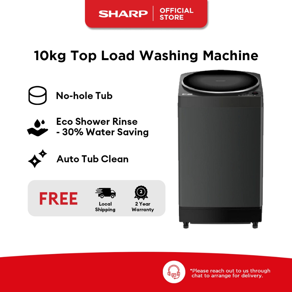 SHARP 10KG Top Load Washer No Holes Tub l ES-W100DS-H l 2 Year Warranty ...