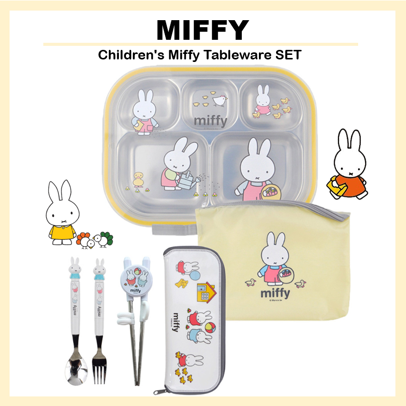 [MIFFY] Children's Miffy Tableware SET (spoon+fork+correcting chopstick+Meal Tray + Meal Tray ...