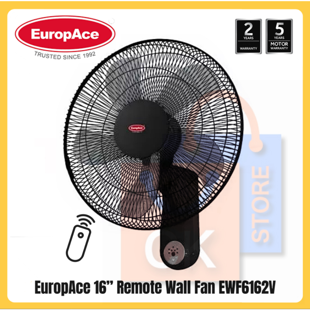 EuropAce 16" Wall Fan with Remote Control EWF6162V | EWF 6162V (2 Years ...