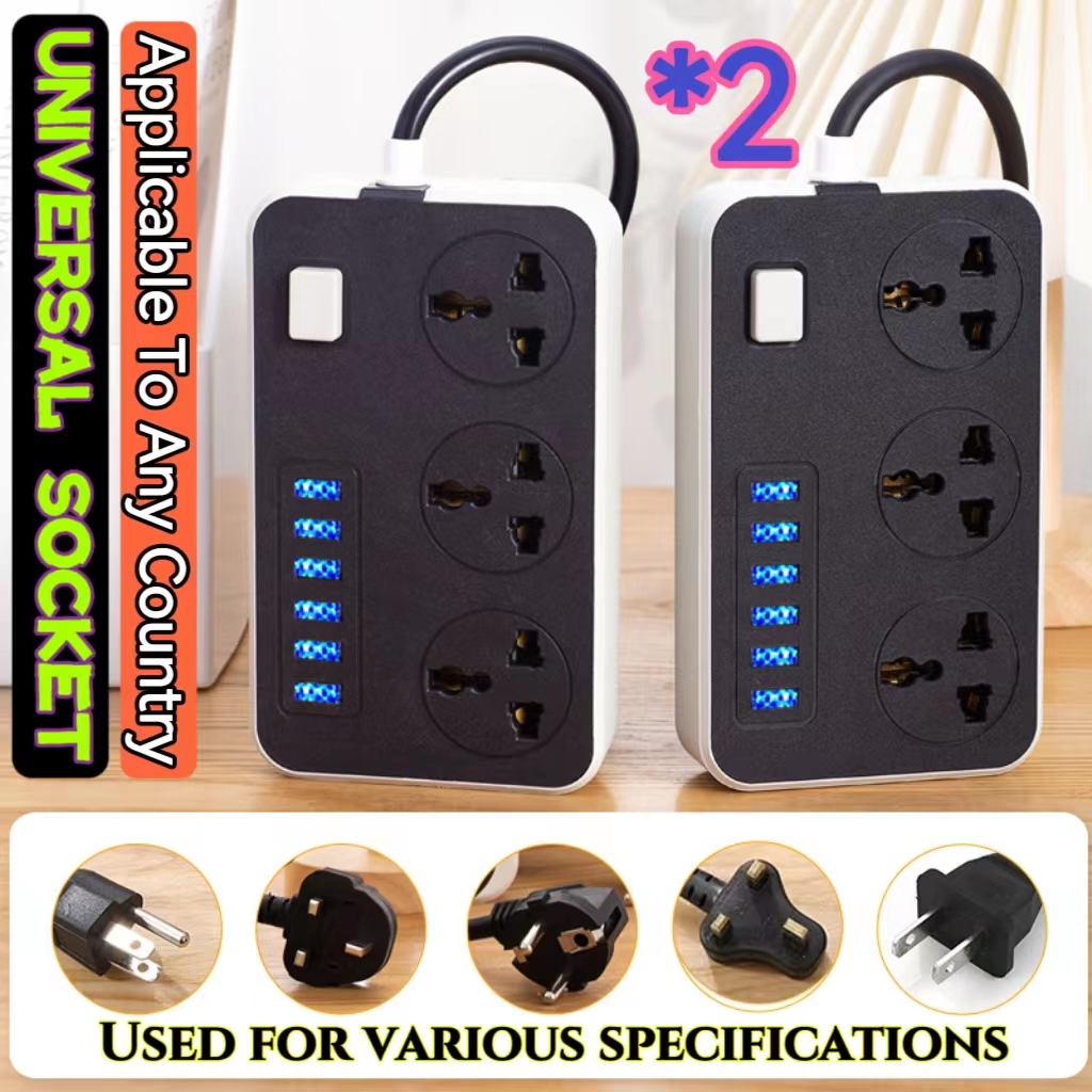 6 USB Port 3 Universal Power Strip Extension Plug Power Socket Electric ...