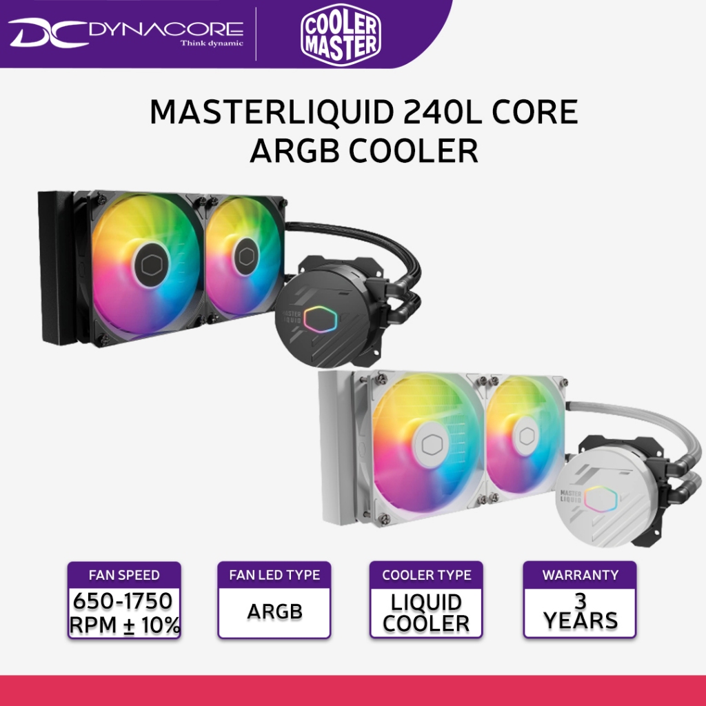 Cooler Master MasterLiquid 240L Core ARGB Black / White CPU Liquid ...