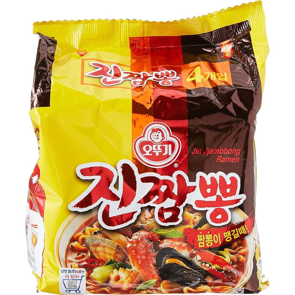 Ottogi Korean Jin Jjambong Seafood Spicy Instant Ramen Noodles (4 x ...