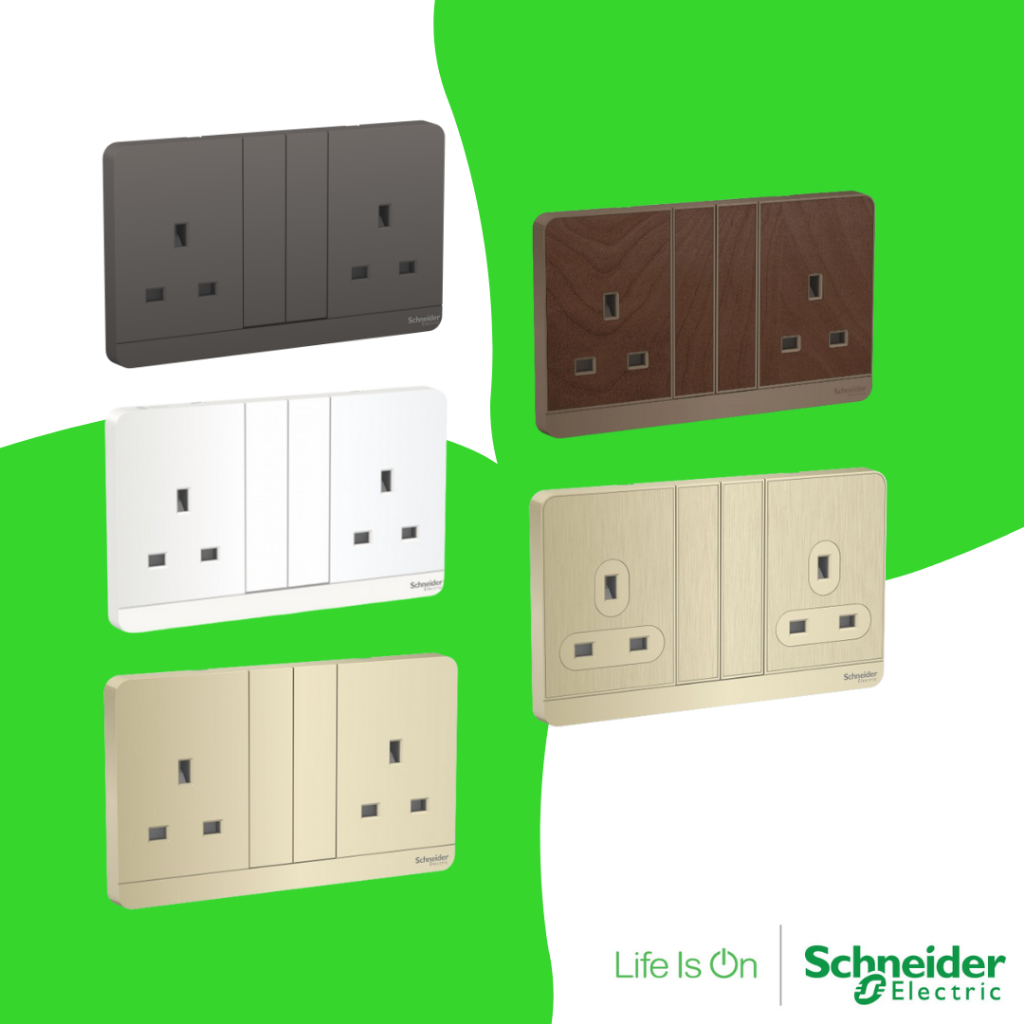 Schneider Avataron 13A 250V 2 Gang Twin Socket | Shopee Singapore