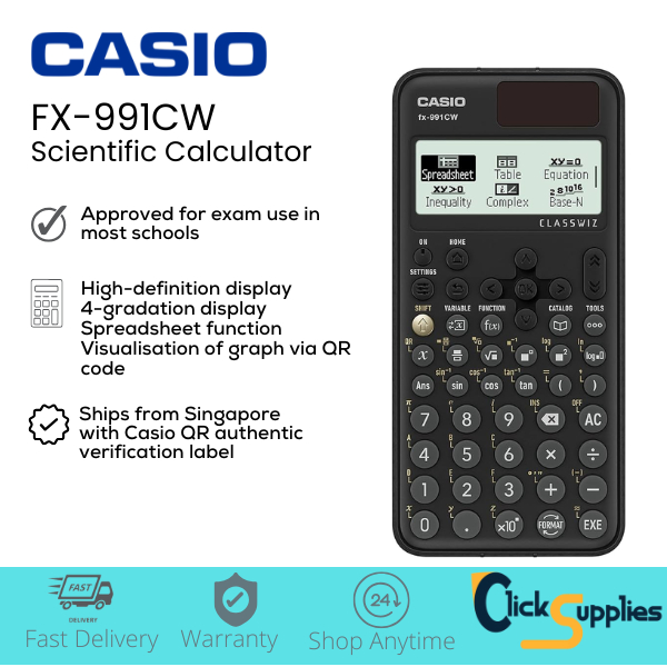 Casio FX-991CW Scientific Calculator 991CW Non-Programmable Statistics ...