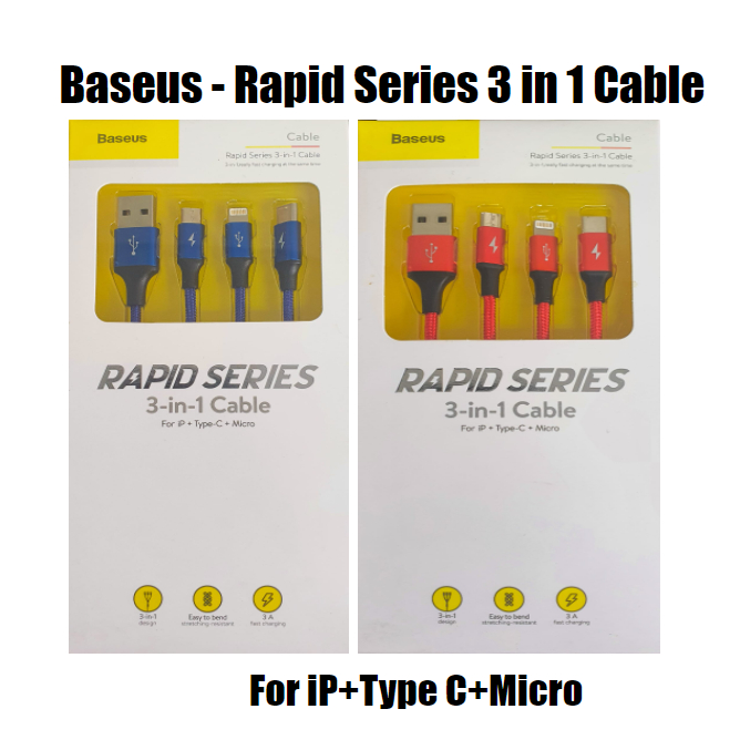 Baseus Rapid Series 3-in-1 cable 1.2m For i+Micro+Type-C | Shopee Singapore