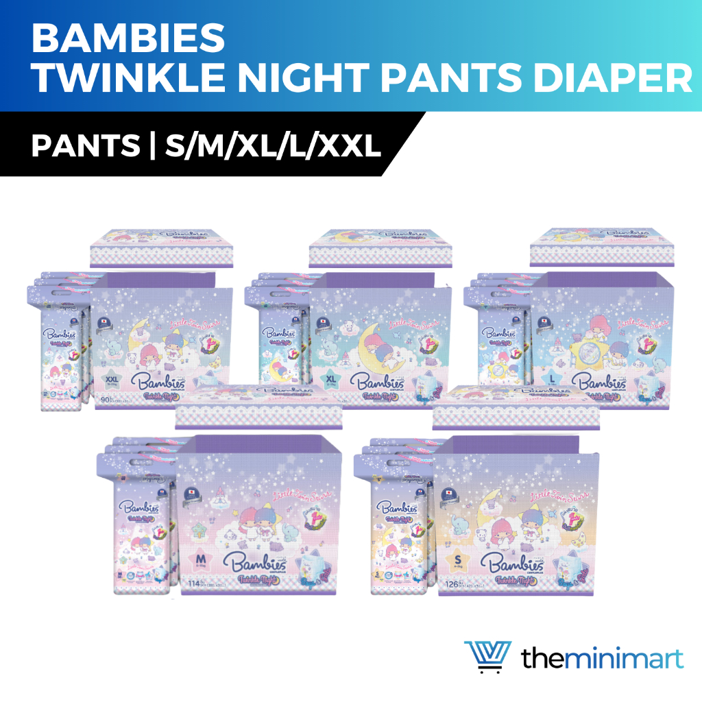 Bambies Twinkle Night Pants Diaper Size S-XXL x 3 pack | Shopee Singapore