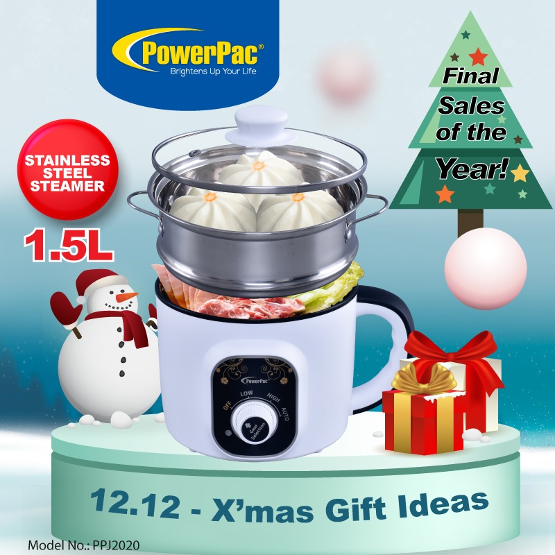 PowerPac Steamboat Multi Cooker 1.5L Non-stick cooker with Food Steamer ...