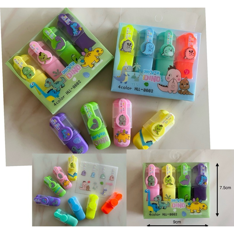 [SG STOCK] 4pcs/set MINI Highlighters with DIY Stickers Students Pen ...