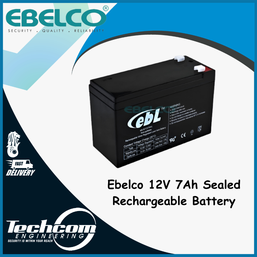 Ebelco 12V 7Ah Sealed Rechargeable Battery for Access Control, CCTV ...
