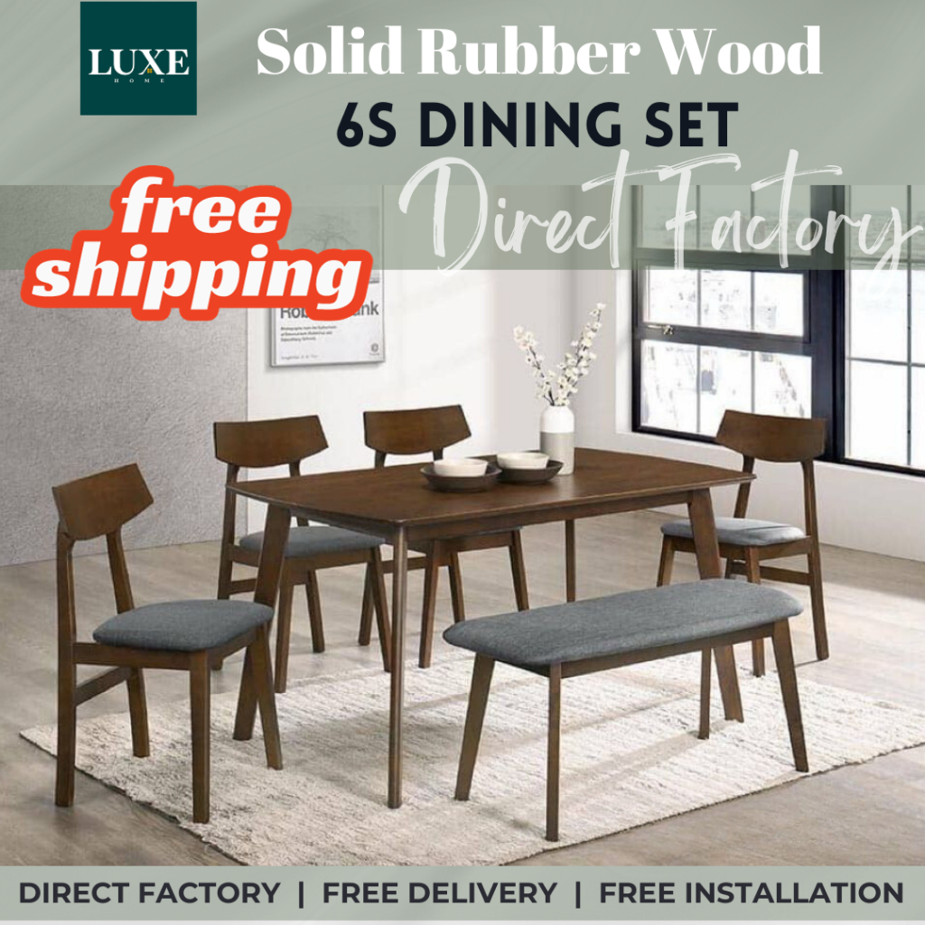 Dining table set Solid Rubber Wood Dining Set 6 Seater Dining Table ...
