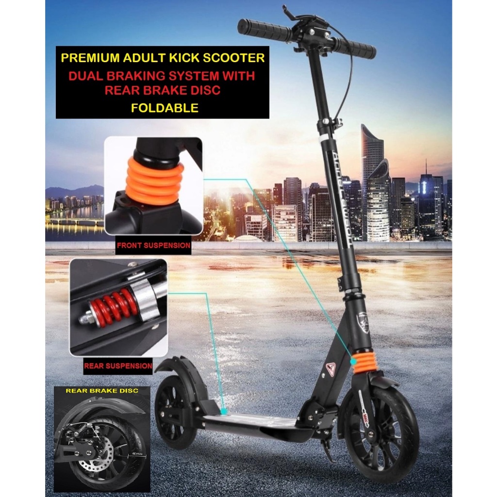 PREMIUM FOLDABLE ADULT KICK SCOOTER BRAKE DISC HAND BRAKE (NON ELECTRIC ...