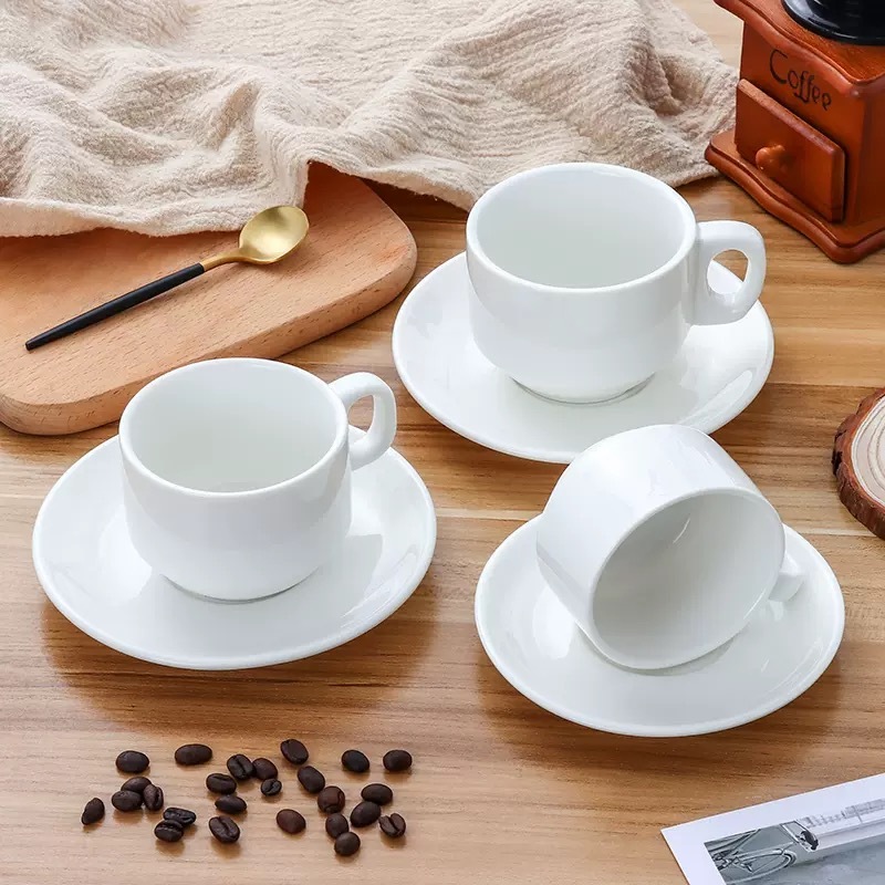 [Local Stock] Ceramic Modern White coffee tea cup with saucer mug glass ...