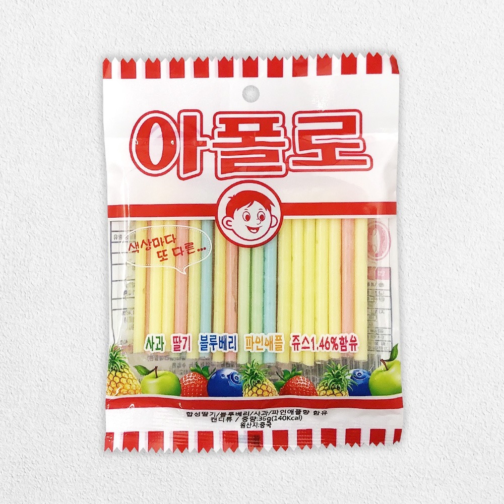 Korean Snacks Apollo Korea Retro fun Candy 36g Apple/Strawberry ...