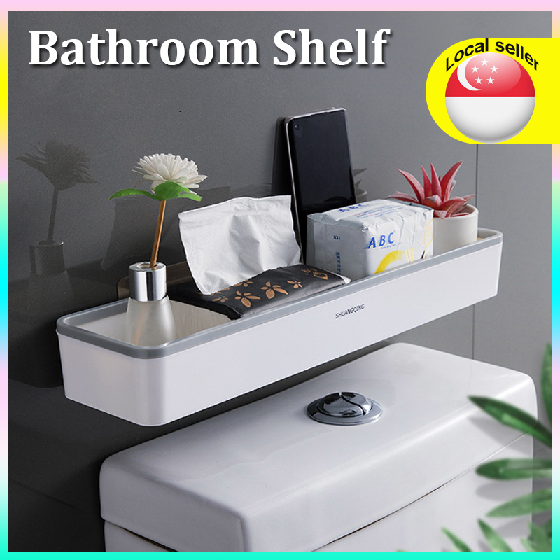 🇸🇬Nordic Bathroom Shelf No Punch Restroom Rack Toilet Rack Bathroom ...