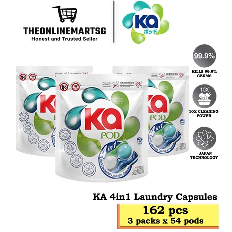 [Free Delivery] KA 4in1 Laundry Capsules 3 Packs (162pods)–Universal | Shopee Singapore