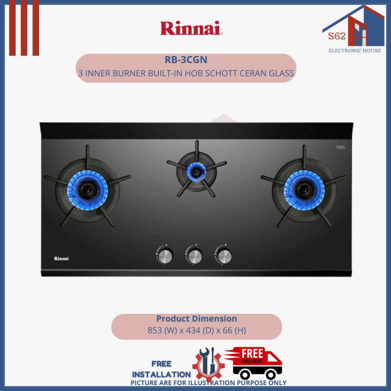 Rinnai RB-3CGN 3 Inner Burner Built-In Hob Schott Ceran Glass (Black) | Shopee Singapore
