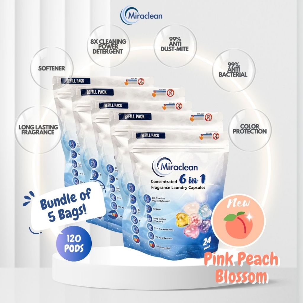[Bundle of 5] Miraclean 6 in 1 Laundry Capsules Pink Daisy Scent Refill ...