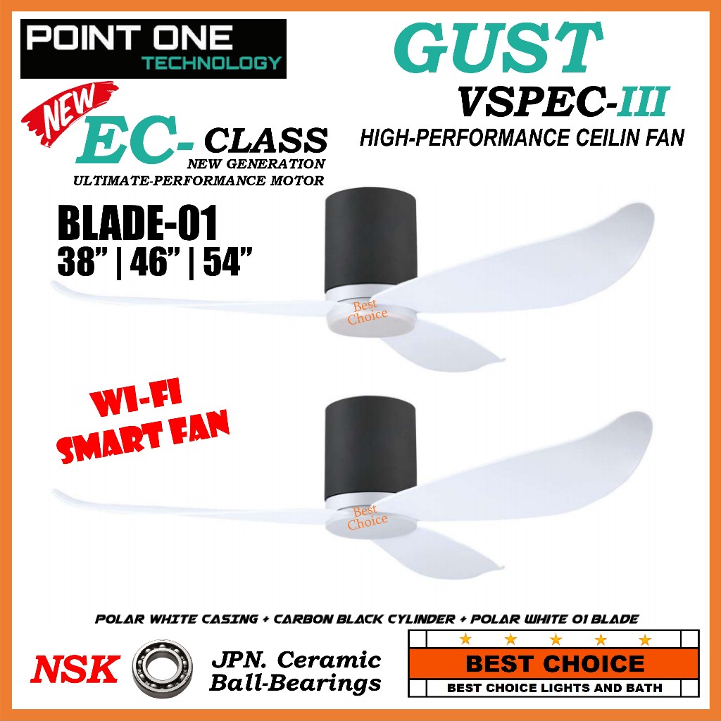 Yes Wifi PO ECO GUST H3 Low Ceiling Fan Hugger Black +White +Blade Type ...
