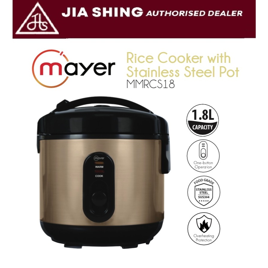 Mayer Rice Cooker with Stainless Steel Pot MMRCS18 | Shopee Singapore