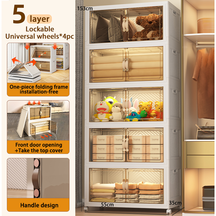 2024NEW Folding Storage Cabinet Transparent Double Door Storage Box ...