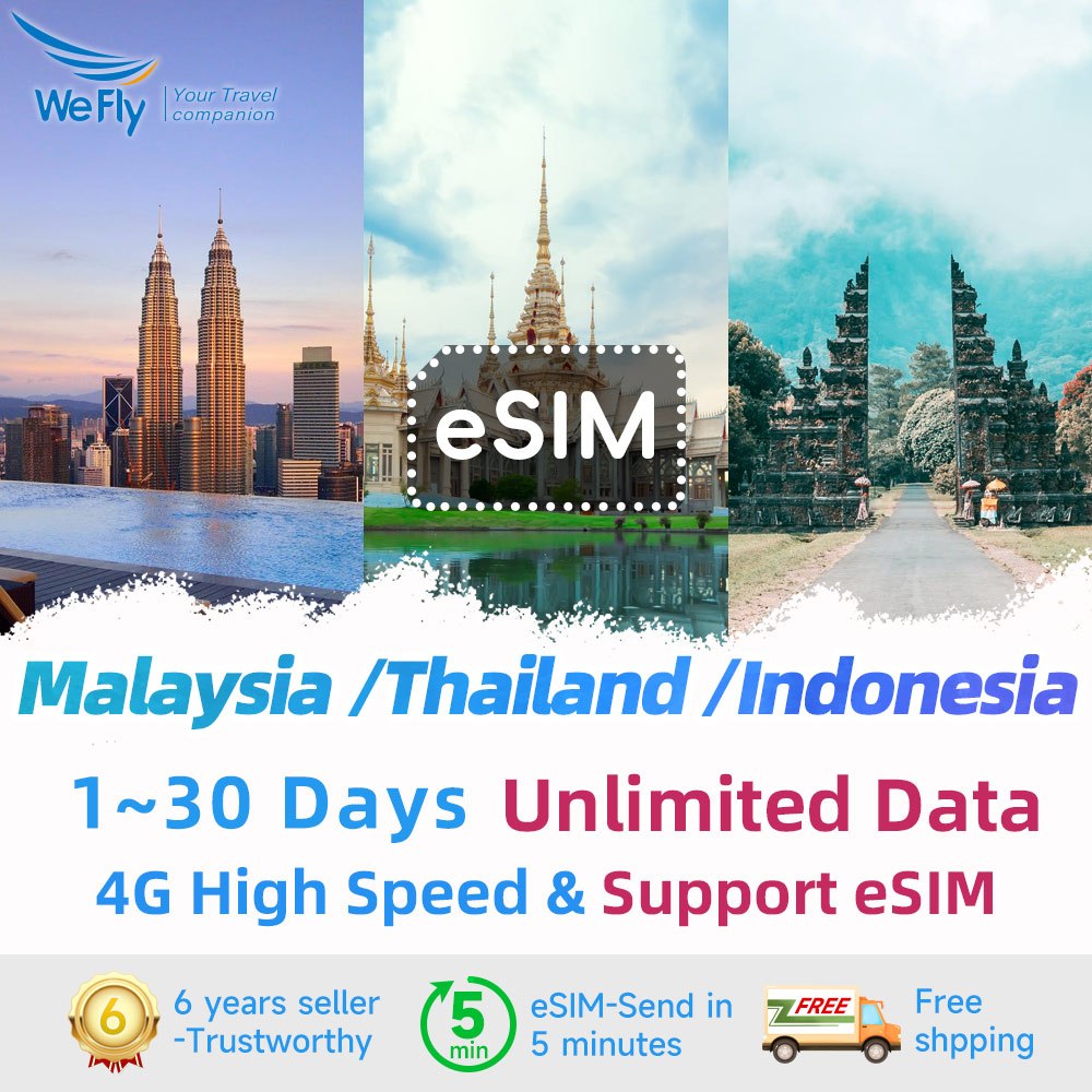Malaysia + Indonesia +Thailand eSIM 1-30 days Unlimited 4G High Speed Data Southeast Asia ...