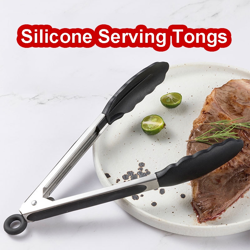 Kitchen Tongs With Silicone Tips, Stainless Steel BBQ Cooking Grilling ...