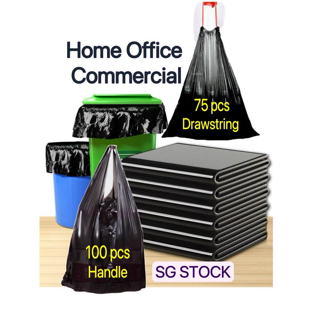 SG stock🔥Garbage bag home office commercial trash bags Flat Drawstring ...