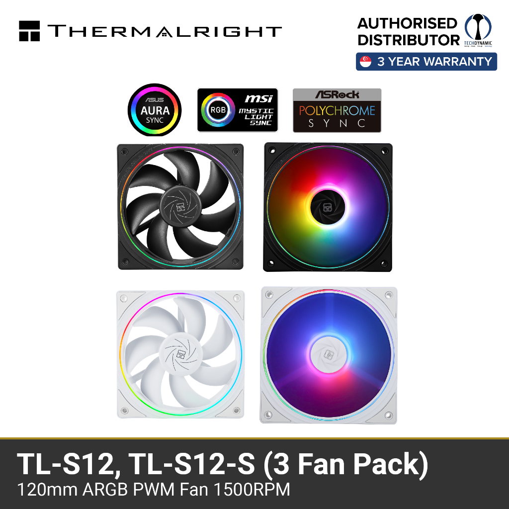 Thermalright TL-S12, TL-S12-S ARGB 3 Fan Pack - Black & White | Shopee ...