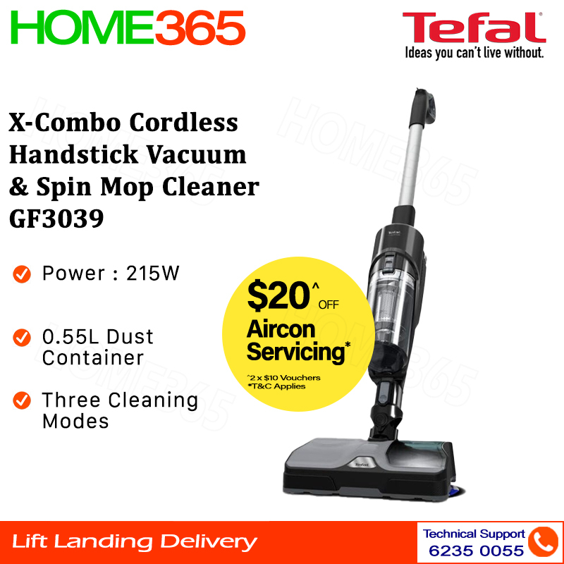 Tefal X-Combo Cordless Handstick Vacuum & Spin Mop Cleaner GF3039 ...