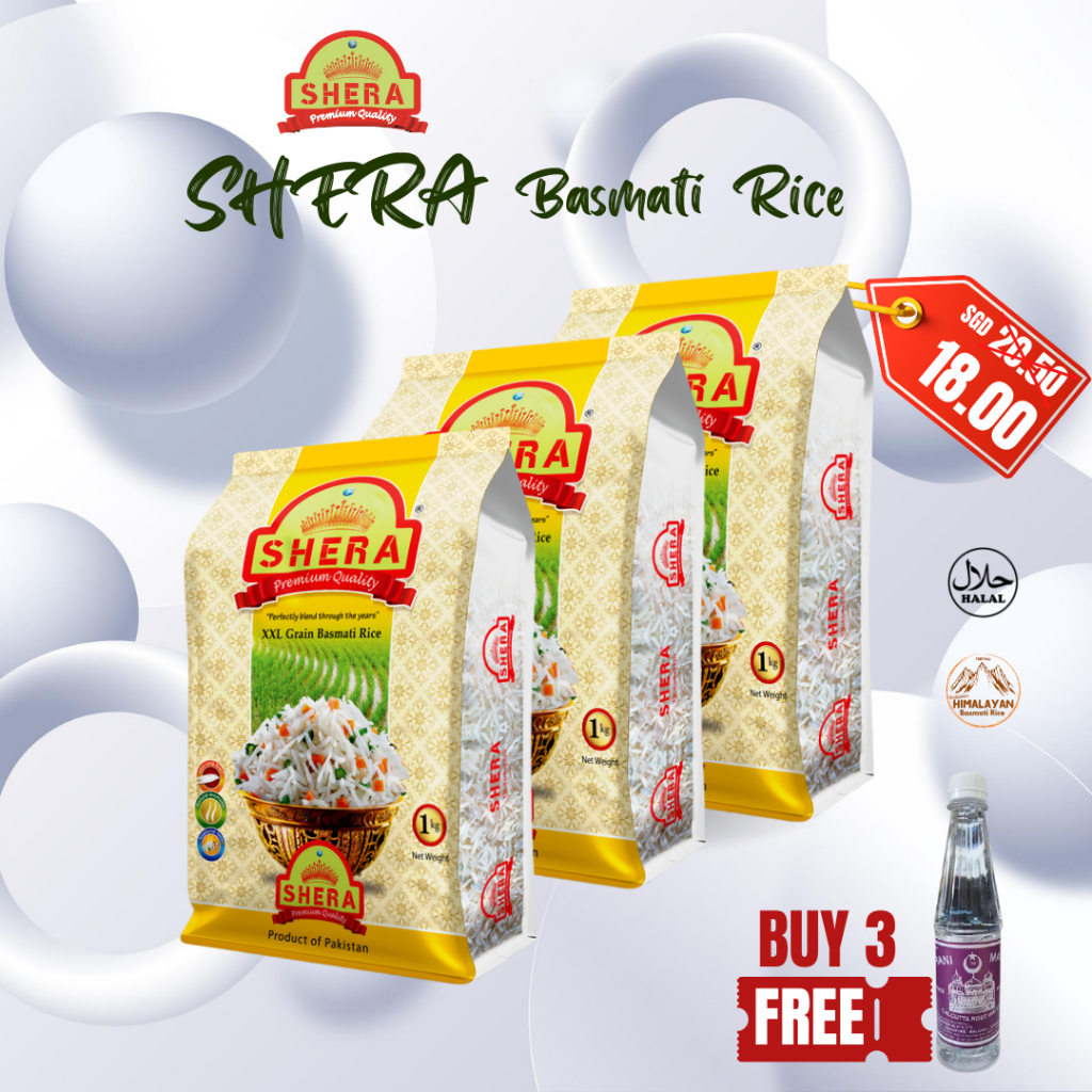 SHERA BASMATI RICE 1kg - BUY 3 FOC 1 ROSE WATER | Shopee Singapore