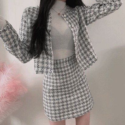 [AMUSEBEBE] KOREA STLYE self-produced Tweed jacket two-piece Korean ...