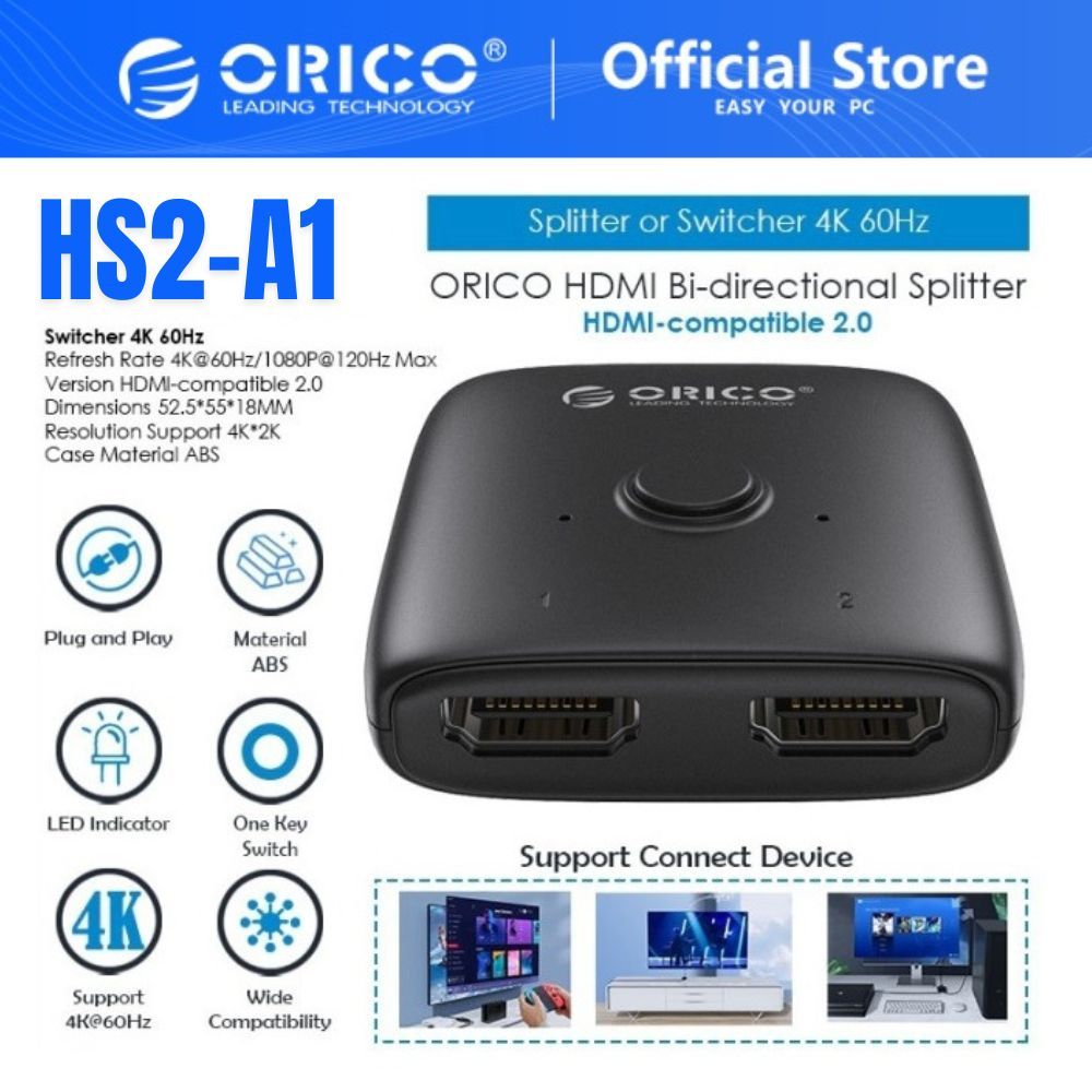 Orico HDMI Bi-directional Splitter, 4K 60Hz/1080P 120Hz Max (HS2-A1 ...