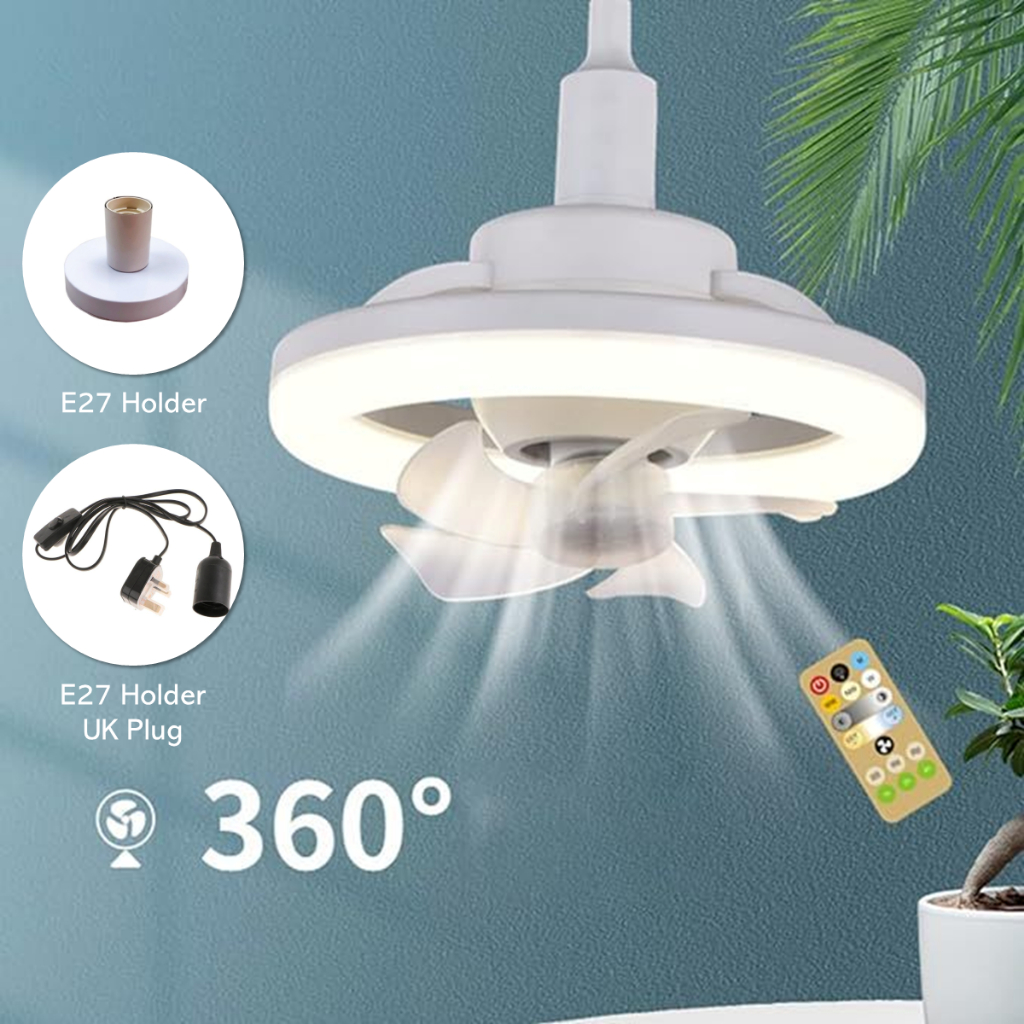 E27 Bulb Base MINI Ceiling Fan With Light 360° Rotation Ceiling Fan ...
