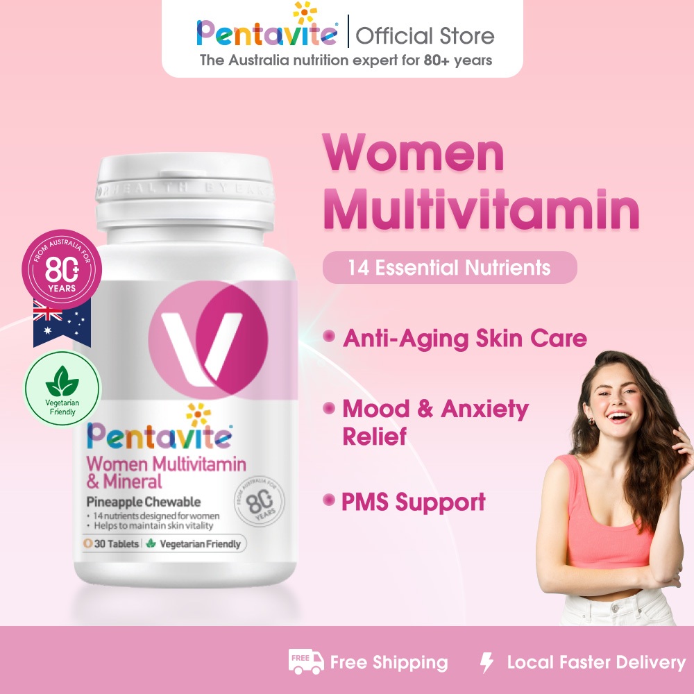 Pentavite Women Multivitamin & Mineral Pineapple Chewable 30 tablets 14 ...