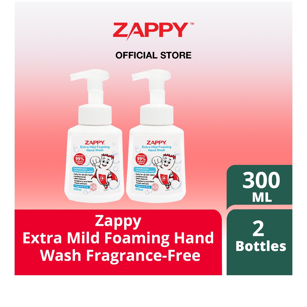 Zappy Extra Mild Foaming Hand Wash Fragrance-Free 300ml x 2Bottles ...