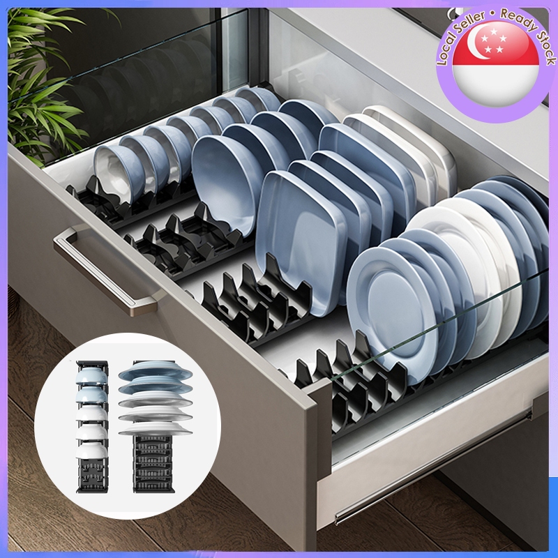 🇸🇬Adjustable Plate Bowl Rack Storage | Dish Rack|Drawer Dinnerware ...