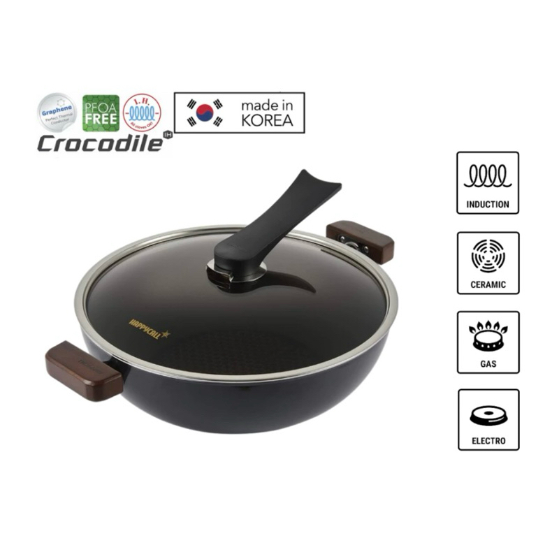 Happycall Crocodile IH 32cm Graphene Chef Wok with lid code 3900-0376 | Shopee Singapore