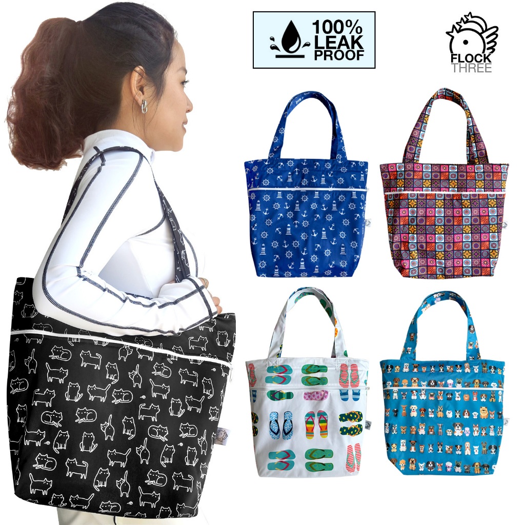 FLOCK THREE Leak Proof Large Tote Pool Bag Shoulder Handbag Water Proof ...