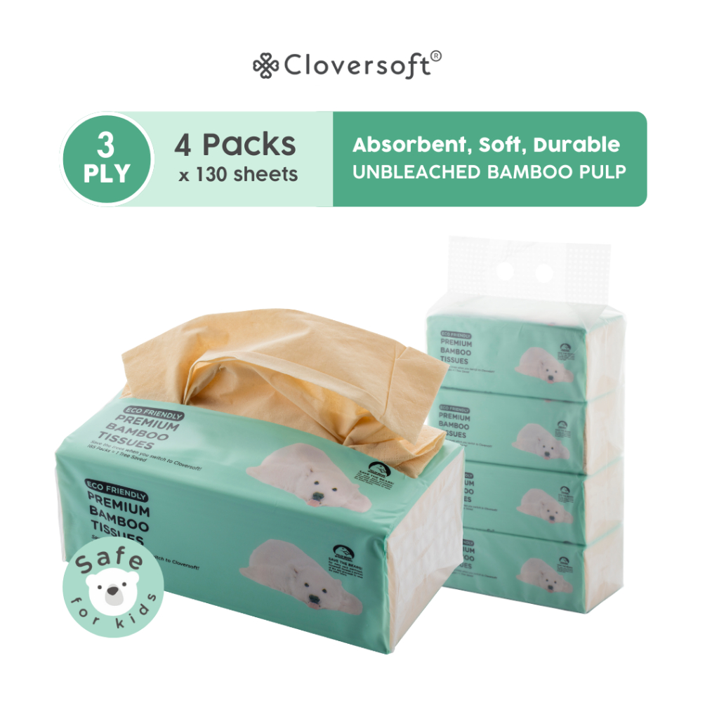 Cloversoft Plant-Based Unbleached Bamboo Facial Tissues 3 Ply 4x130 ...
