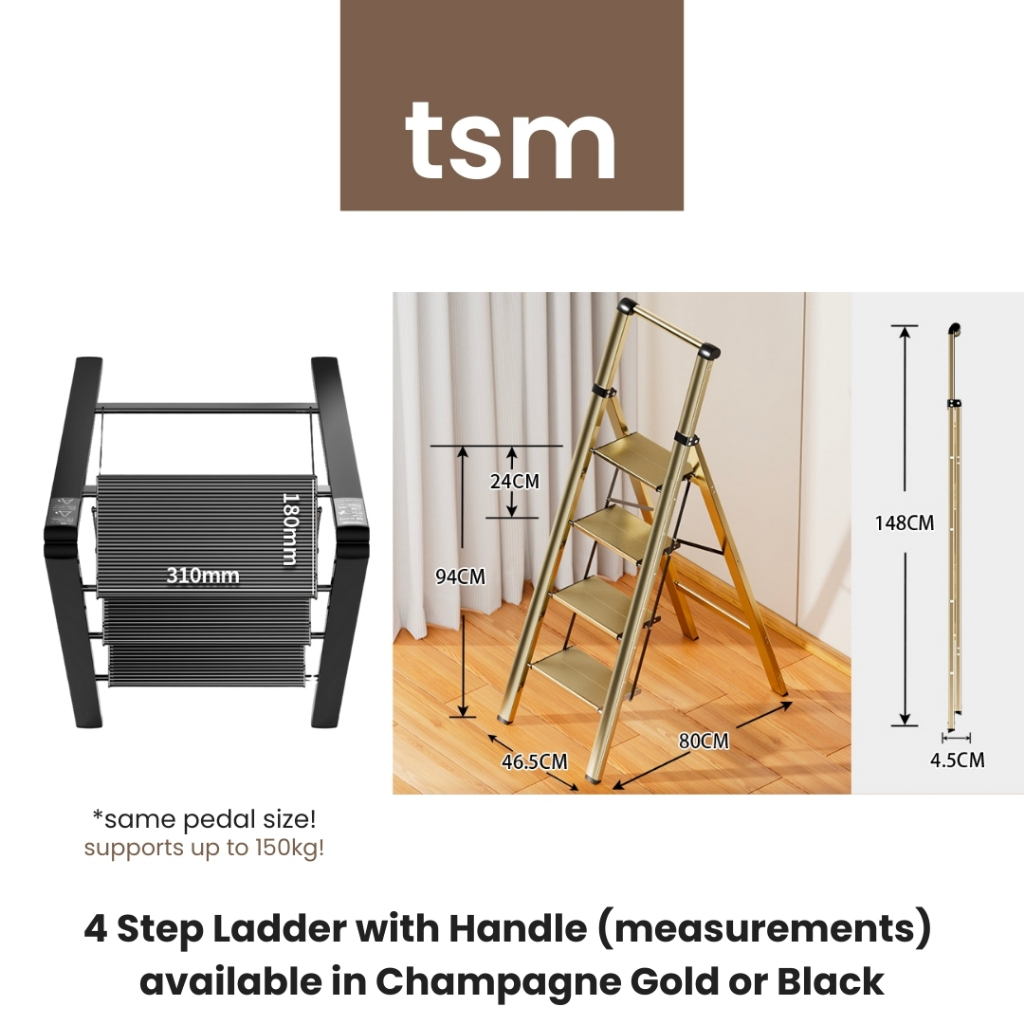 TSM 2/3/4/5 Steps Slim Aluminium Foldable Ladder | 2, 3, 4, 5 Tier with ...