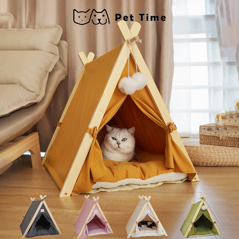 Cat tent pet nest washable canvas solid wood triangle tent cat nest dog ...