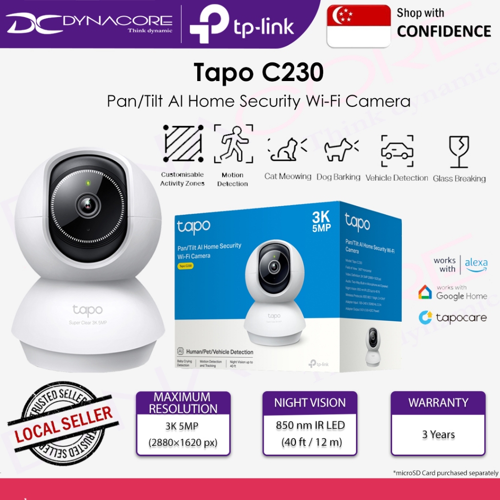 TP-LINK Tapo C230 3K 5MP Pan/Tilt AI Home Security Wi-Fi Camera (3Y ...