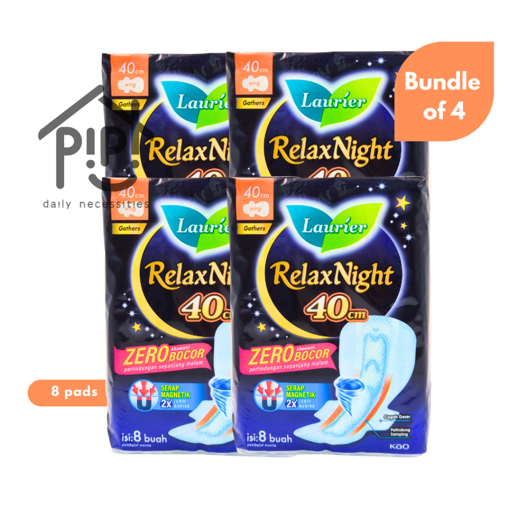 Laurier Relax Night Wing Gathers 40cm 4 x 8 pads | Shopee Singapore