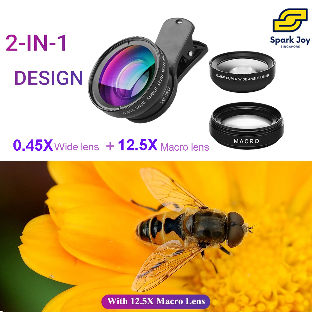 【SG】Wide Angle Lens Macro Lens With Clip 0.45x Wide Angle + 12.5x Macro Lens HD Camera Lens ...