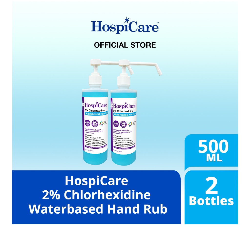 HospiCare 2% Chlorhexidine Waterbased Hand Rub 500ml x 2 bottles ...