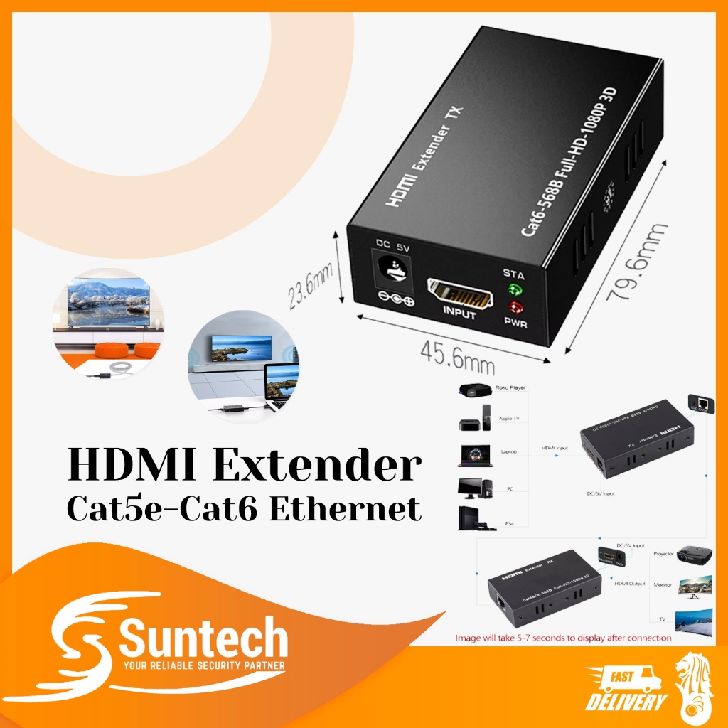 HDMI Extender Cat5e Cat 6 Ethernet 60M Range IP TCP Signal HDMI to Lan ...