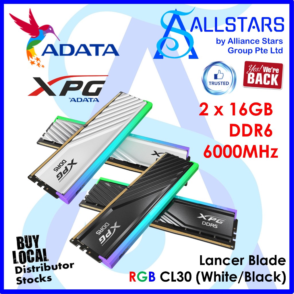 (ALLSTAR) ADATA XPG Lancer Blade RGB 2x16GB DDR5 6000MHz CL30 (White ...