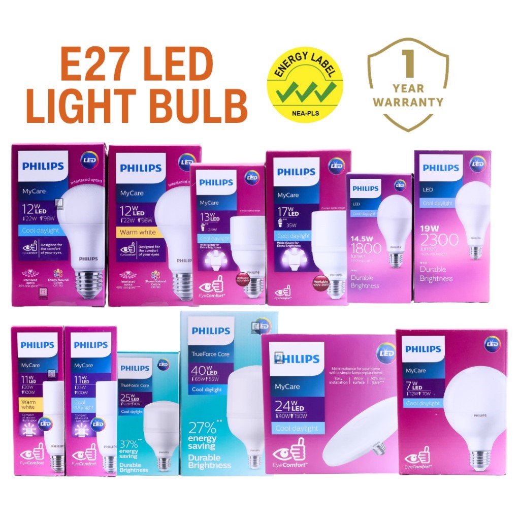 PHILIPS LED E27 Screw Light Bulb Warm White Cool Daylight Color ...
