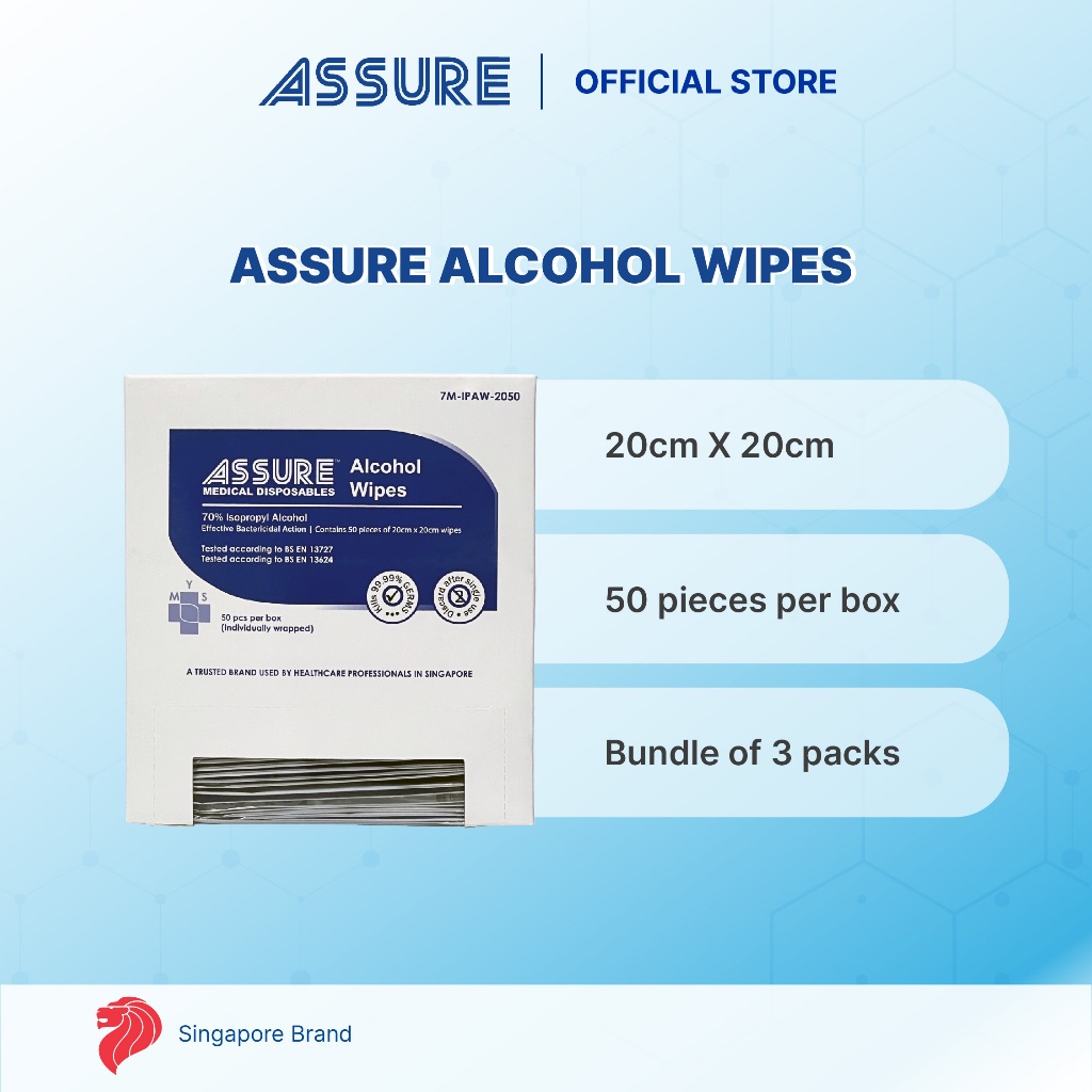 [Bundle of 3] ASSURE Alcohol Wipes 20cm X 20cm, 50Pcs/Box | Shopee ...