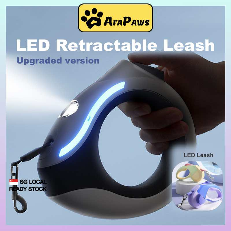 🇸🇬Pet dog cat leash automatic retractable rope, leash with LED, with ...